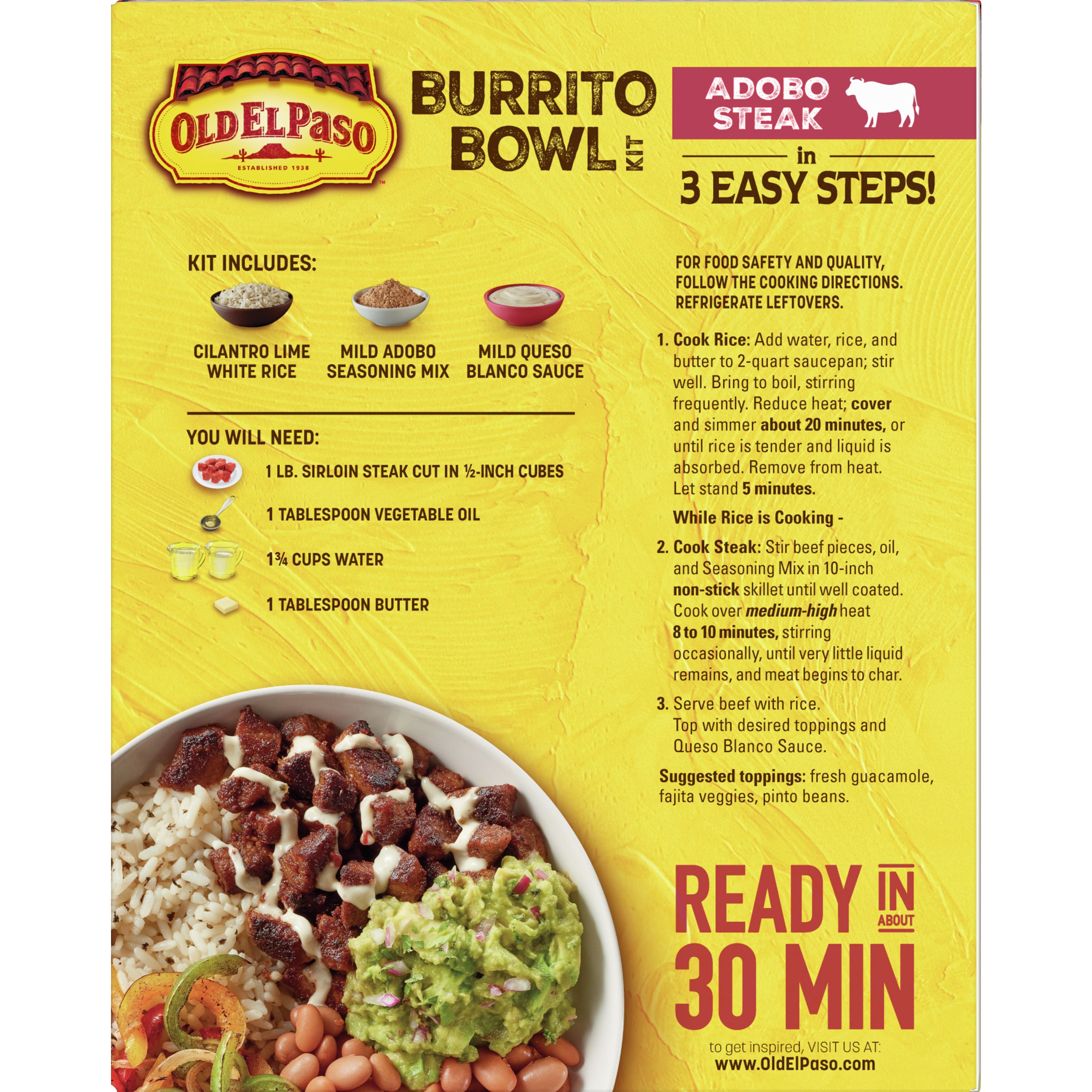 Old El Paso Burrito Bowl Kit, Adobo Steak, 11 oz - Old El Paso
